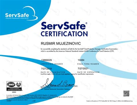 Servsafe Certificate 13888229 Rusmir Mujezinovic 2016 Pdf