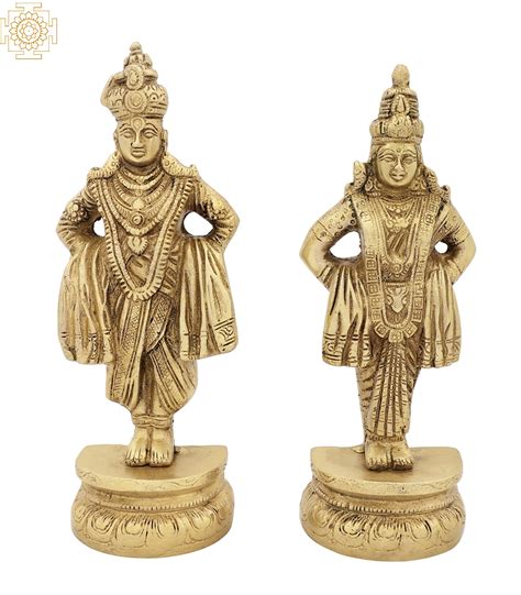 8 Inch Lord Vitthal And Goddess Rukmini Brass Statue Handmade Exotic
