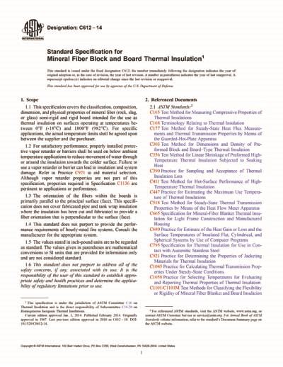 Astm C612 14 Standard Specification For Mineral Fiber Block And Board