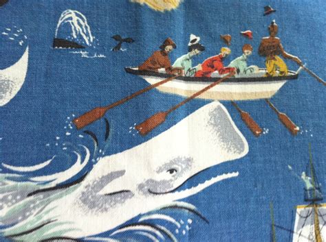Vintage Fabric Moby Dick Nantucket Ships Sailors 22 X