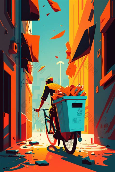 街道人物邮递员形象数字插画图片 包图网