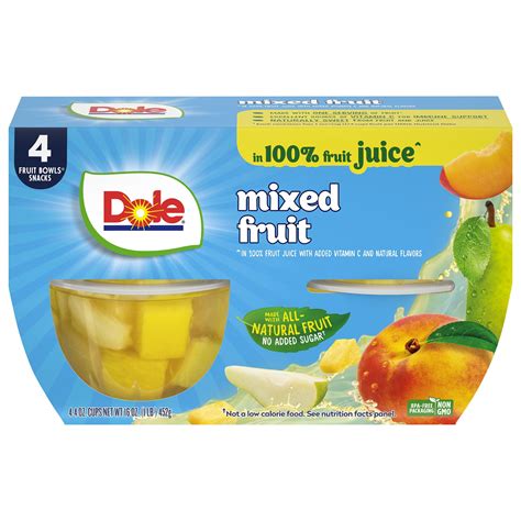 Dole Mixed Fruit In 100 Juice Dole Fruit Bowls Snacks 4 Oz Fruit