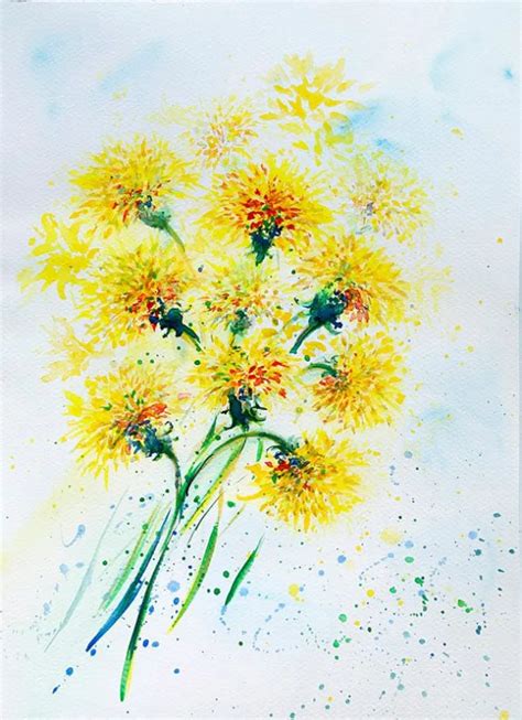 Как нарисовать одуванчик акварелью поэтапно