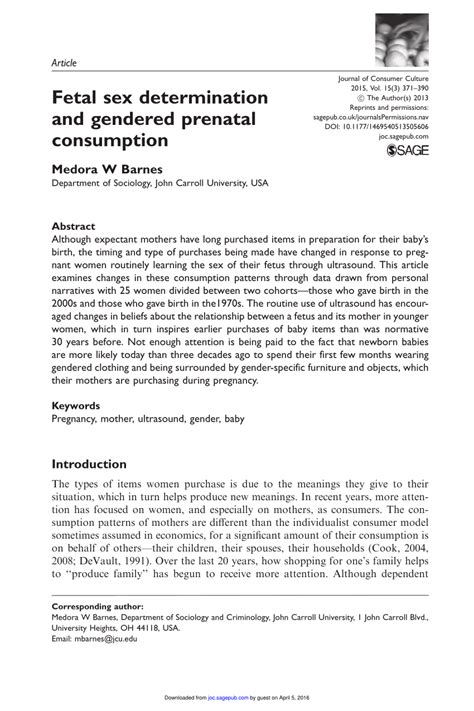 Pdf Fetal Sex Determination And Gendered Prenatal Consumption