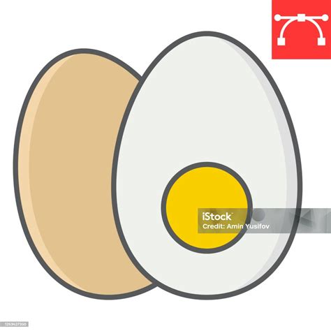 삶은 계란 색상 라인 아이콘 피트니스 와 케토 다이어트 계란 식품 기호 벡터 그래픽 편집 스트로크 다채로운 선형 아이콘 Eps 10 건강한 생활방식에 대한 스톡 벡터 아트