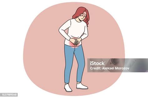몸이 불편한 여성은 고통스러운 시기로 고통받습니다 아픔에 대한 스톡 벡터 아트 및 기타 이미지 아픔 벡터 월경 Istock