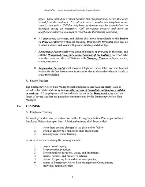 Sample Written Emergency Action Plan In Word And Pdf Formats Page 8 Of 9