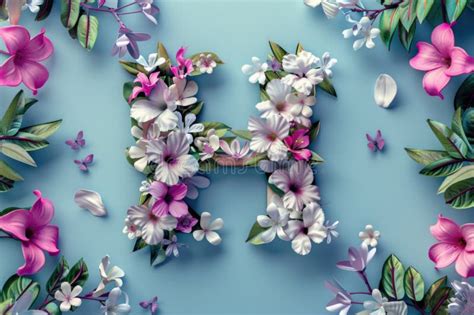 Alphabet Letter H Surrounded By Colorful Floral Elements Ideal For Educational Materials Or