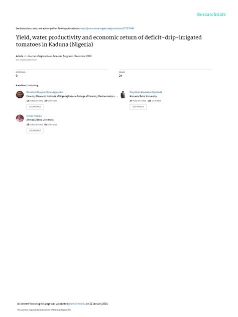 Yield Water Productivity And Economic Returns Of Deficit Drip Irrigated