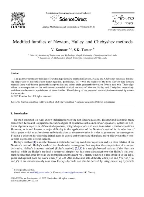 Pdf Modified Families Of Newton Halley And Chebyshev Methods