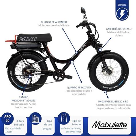 Bicicleta Elétrica - Aro 20 - Caloi Mobylette 350W - Freio Hidráulico a ...