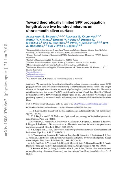 Pdf Toward Theoretically Limited Spp Propagation Length Above Two