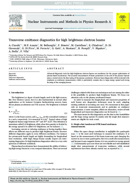 Pdf Transverse Emittance Diagnostics For High Brightness Electron Beams