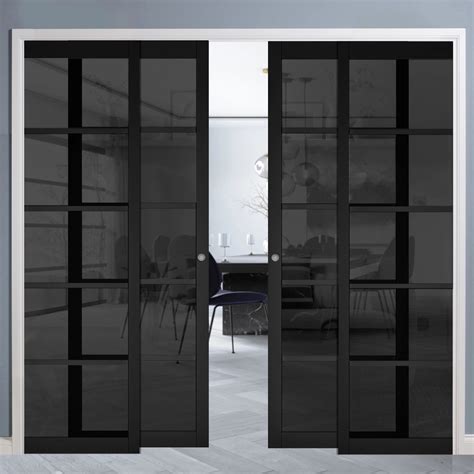 Black 5l Tinted Glazed 4 Door Telescopic Pocket Door System Emerald Doors