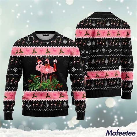 Flamingo Jingle Bell Tropical Ugly Christmas Sweater Mofeetee