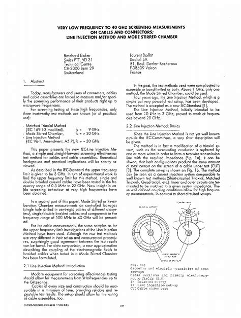 Very Low Frequency To 40 Ghz Screening Measurements On Cables And Connectors Line Injection
