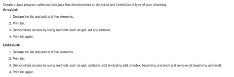 Solved Create A Java Program Called Mylistsjava That