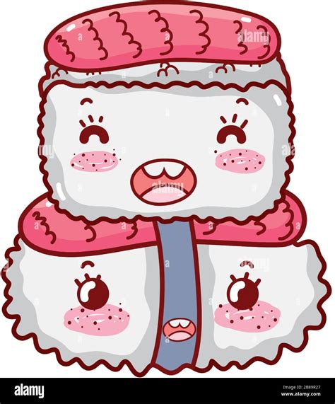 Kawaii Rice Roll Fish Sushi Food Japanese Cartoon Vector Illustration Sushi And Rolls Stock