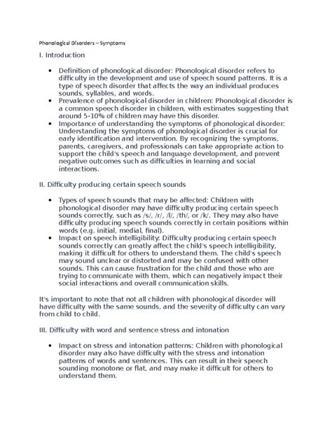 Phonological Disorder Symptoms Phonological Disorders Symptoms I
