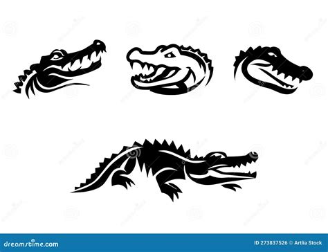 Alligator Crocodile Reptile Logo Icon Illustration Abstract Minimal Drawing Stock Vector