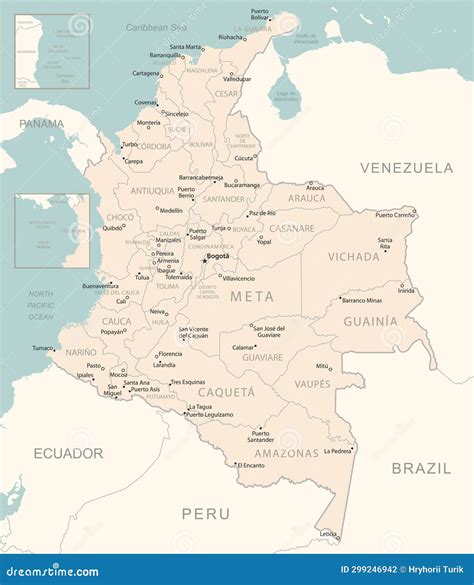Colombia Detailed Map With Administrative Divisions Country Stock
