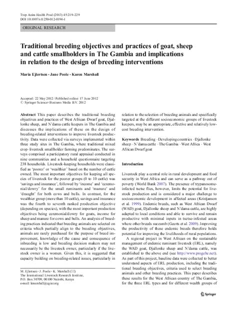 Pdf Traditional Breeding Objectives And Practices Of Goat Sheep And Cattle Smallholders In
