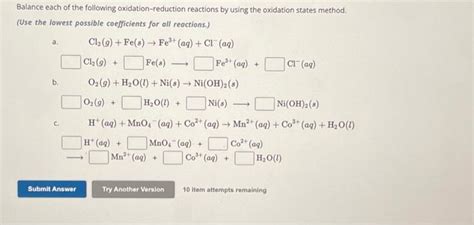 Solved Balance Each Of The Following Oxidation Reduction