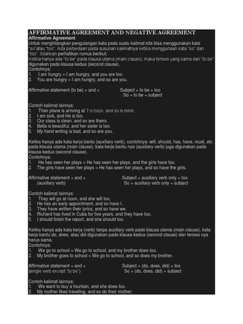 Affirmative Agreement And Negative Agreement Pdf Grammatical