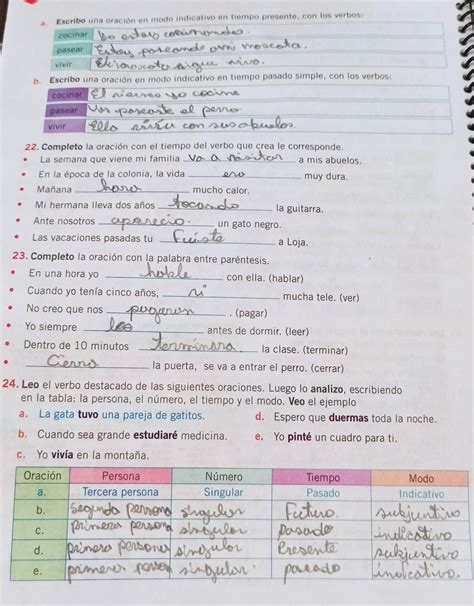 a Escribo una oración en modo indicativo en tiempo presente con los
