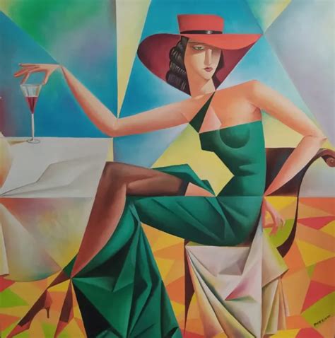 QUADRO DIPINTO A Mano Olio Su Tela Cubismo 80 80 Falso D Autore Pittore