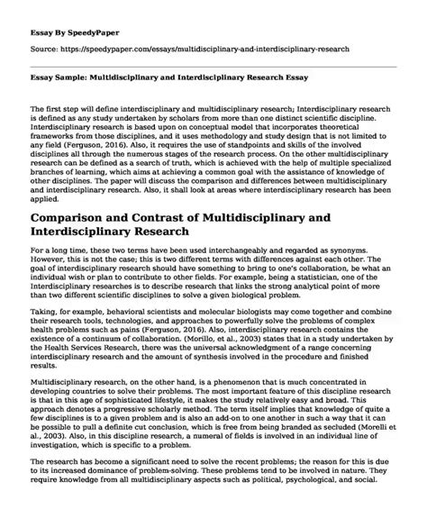 📗 Essay Sample Multidisciplinary And Interdisciplinary Research