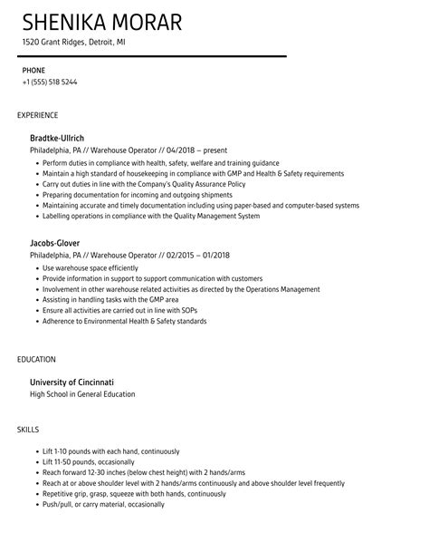 Warehouse Operator Resume Samples Velvet Jobs