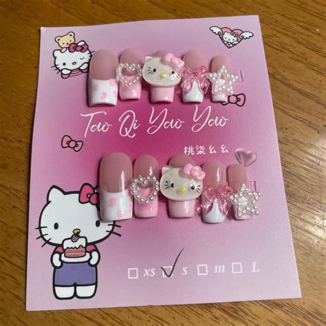 Hello Kitty Press On Nails W Nail Glue Depop