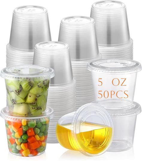 50pcs Portion Cups With Lids 5oz Bpa Free Clear Disposable Plastic