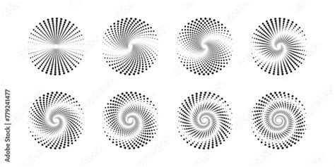 Set Of Ripple Circle Icons Round Shapes With Swirled Polka Dot Lines