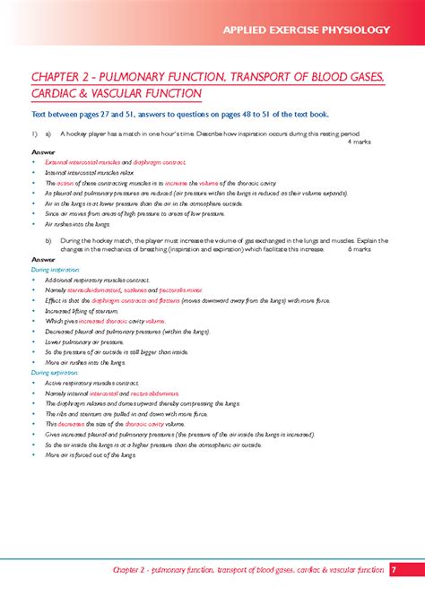 CV And Resp Notes Answers 7 APPLIED EXERCISE PHYSIOLOGY Chapter 2 Pulmonary Function