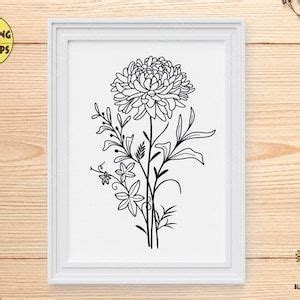 A Black And White Drawing Of Flowers In A Frame