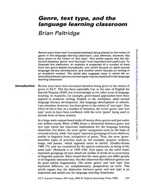 Paltridge 1996 Pdf Genre Human Communication