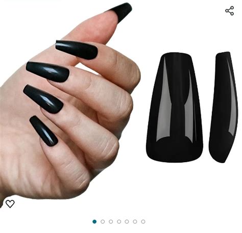 Color Pink Allkem Press On Nails Black Glossy Medium Long Tapered