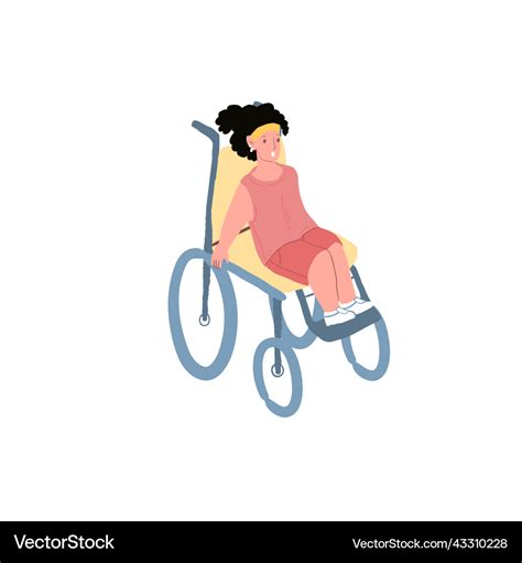 Flat Cartoon Girl Character Sits In Wheelchair Vector Image