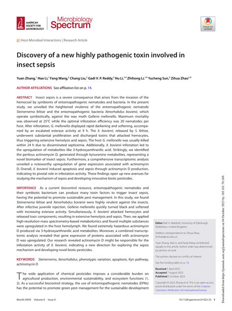 Pdf Discovery Of A New Highly Pathogenic Toxin Involved In Insect Sepsis