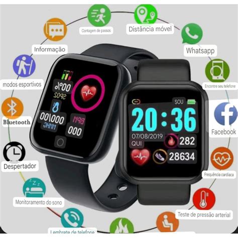smartwatch D20 Relógio inteligente y68 esportivo Bluetooth Android
