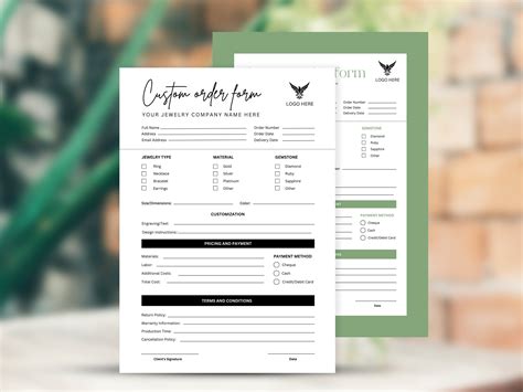 Custom Jewelry Order Form Template Editable Custom Jewelry Order Form