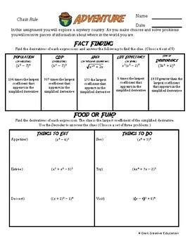 Chain Rule Activity Printable Digital Worksheet India Adventure