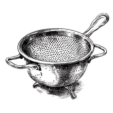 Hand Drawn Illustration Of A Metal Strainer With Handles And Feet Stock Illustration