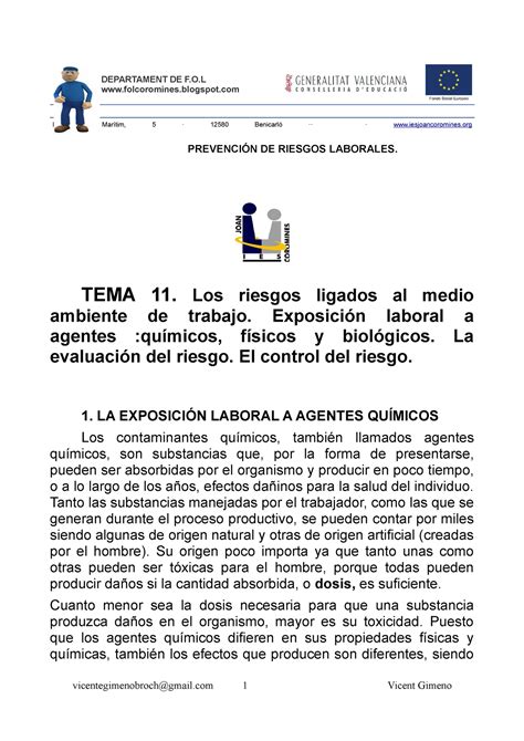 Tema 11 Los Riesgos Ligados Al Medio Ambiente De Trabajo 2021