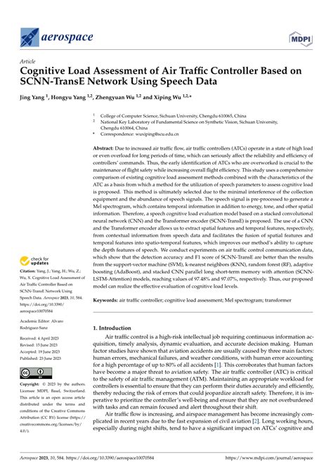 Pdf Cognitive Load Assessment Of Air Traffic Controller Based On Scnn Transe Network Using