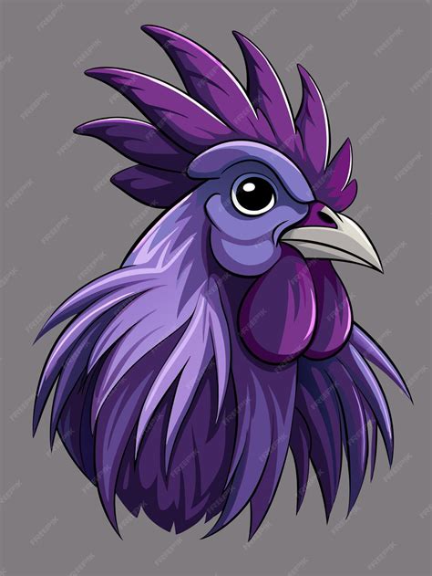 A Drawing Of A Chicken With A Purple Head And A Purple Feather