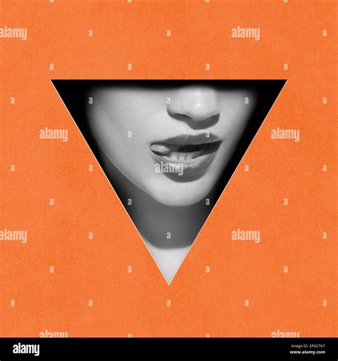 Sensuality Black And White Image Of Cropped Female Face Part Lips And