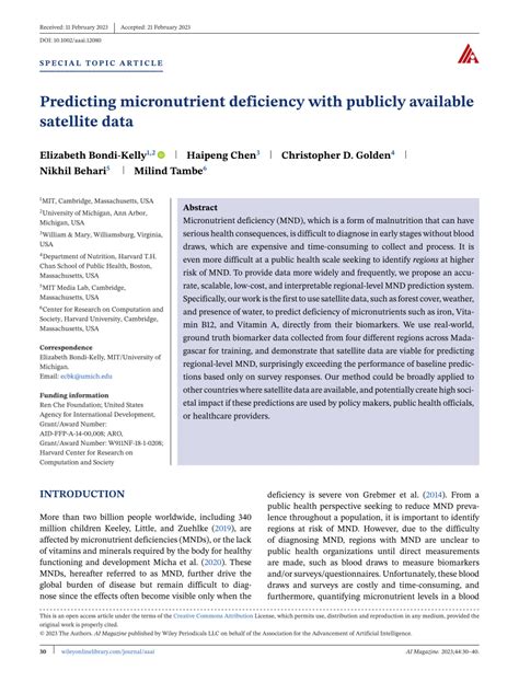Pdf Predicting Micronutrient Deficiency With Publicly Available